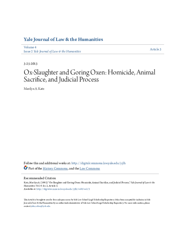 (PDF) Ox-Slaughter and Goring Oxen: Homicide, Animal Sacrifice, and ...