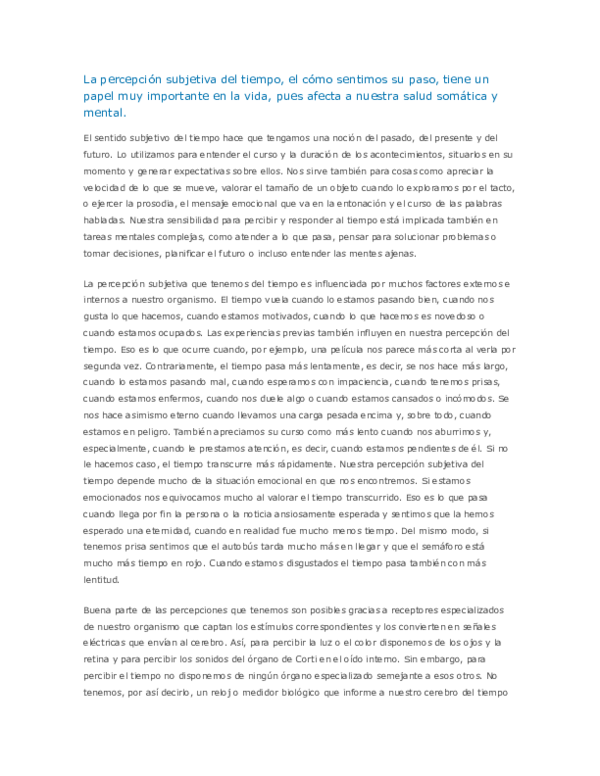 (DOC) La percepcion subjetiva del tiempo