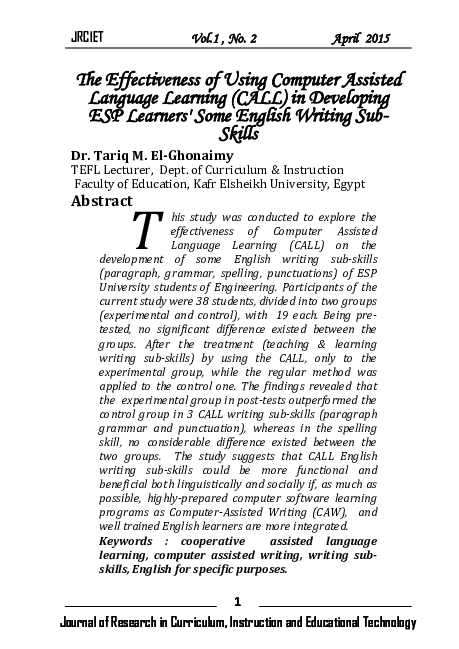 (PDF) 2-3.. The Effectiveness of Using Computer Assisted Language Learning (CALL) in Developing ...
