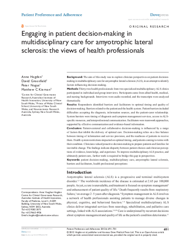 (PDF) Engaging in patient decision-making in multidisciplinary care for amyotrophic lateral ...