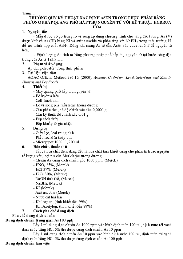 (DOC) QUY TRÌNH XÁC NH ASEN TRONG TH C PH M B NG PH NG PHÁP QUANG PH H P TH NGUYÊN T V I K THU T ...