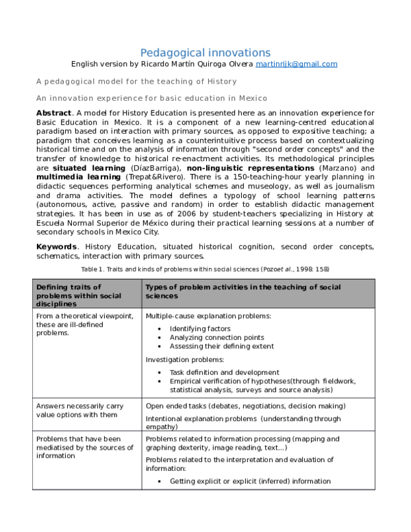 (DOC) A pedagogical model for the teaching of History