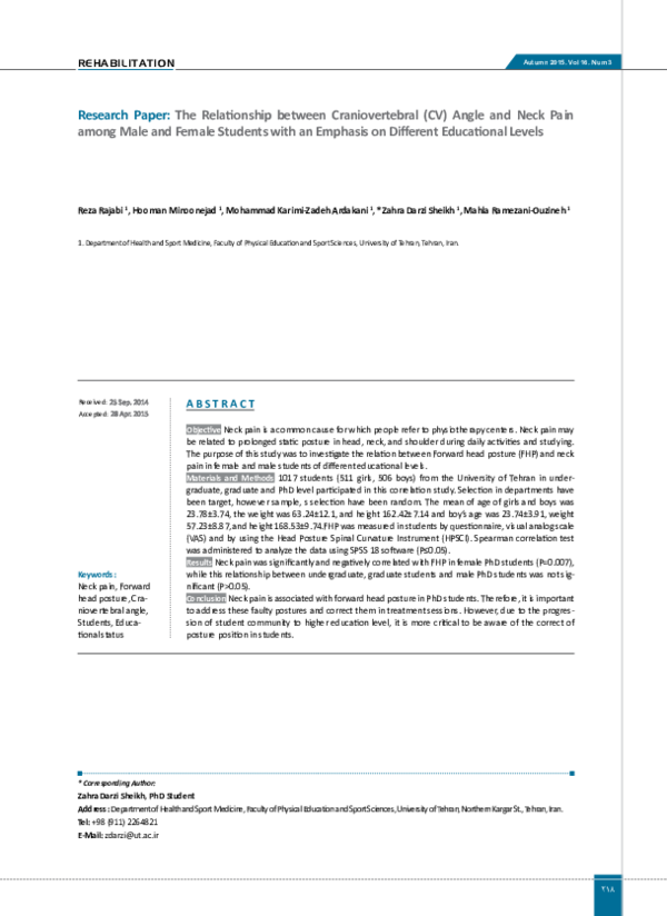 (PDF) The Relationship between Craniovertebral (CV) Angle and Neck Pain ...