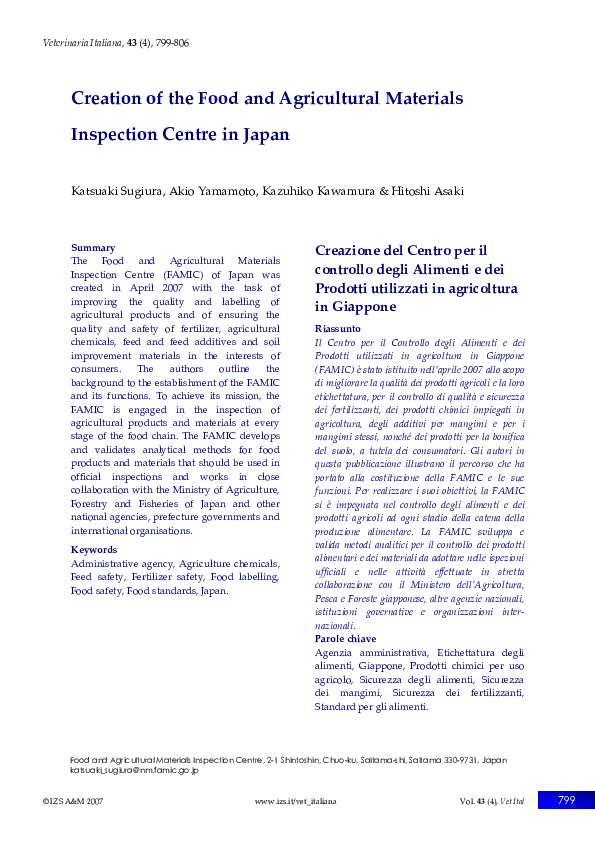 (PDF) Creation of the Food and Agricultural Materials Inspection Centre ...