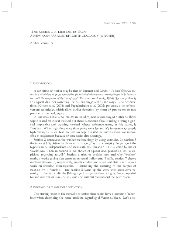 Pdf Time Series Outlier Detection A New Non Parametric Methodology