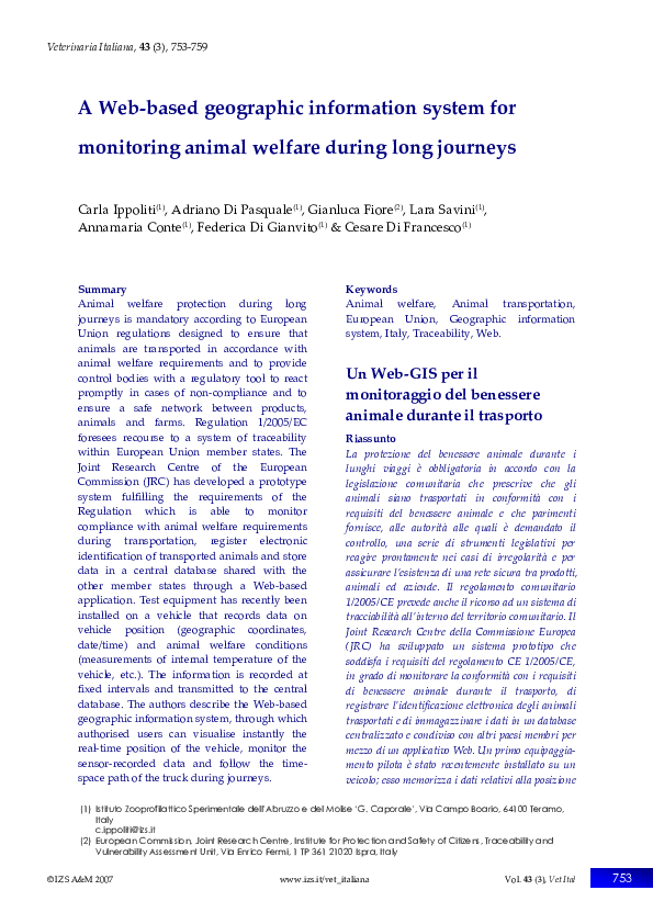 (PDF) A Web-based geographic information system for monitoring animal welfare during long journeys