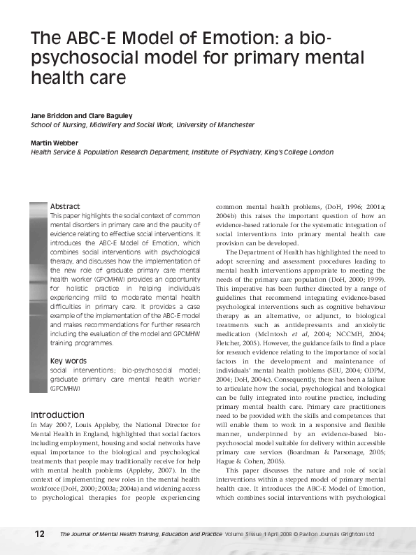 (PDF) The ABC‐E Model of Emotion: a bio‐psychosocial model for primary ...