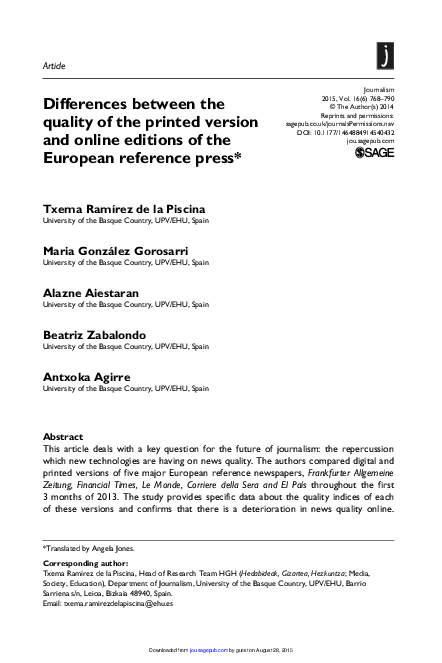 (PDF) Differences between the quality of the printed version and online ...