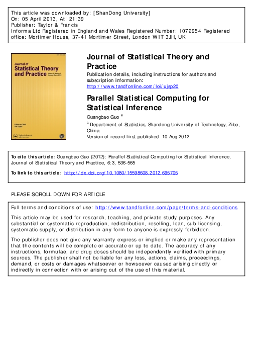 Pdf Parallel Statistical Computing For Statistical Inference 0122