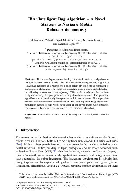 Pdf Iba Intelligent Bug Algorithm A Novel Strategy To Navigate Mobile Robots Autonomously