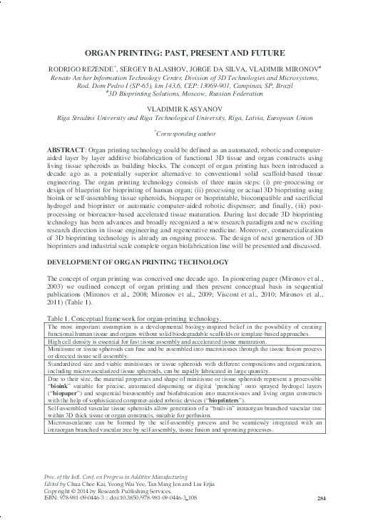 (PDF) Organ printing: past, present and future