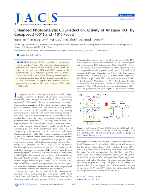 (PDF) Enhanced Photocatalytic CO 2 ‑Reduction Activity of Anatase TiO 2 ...