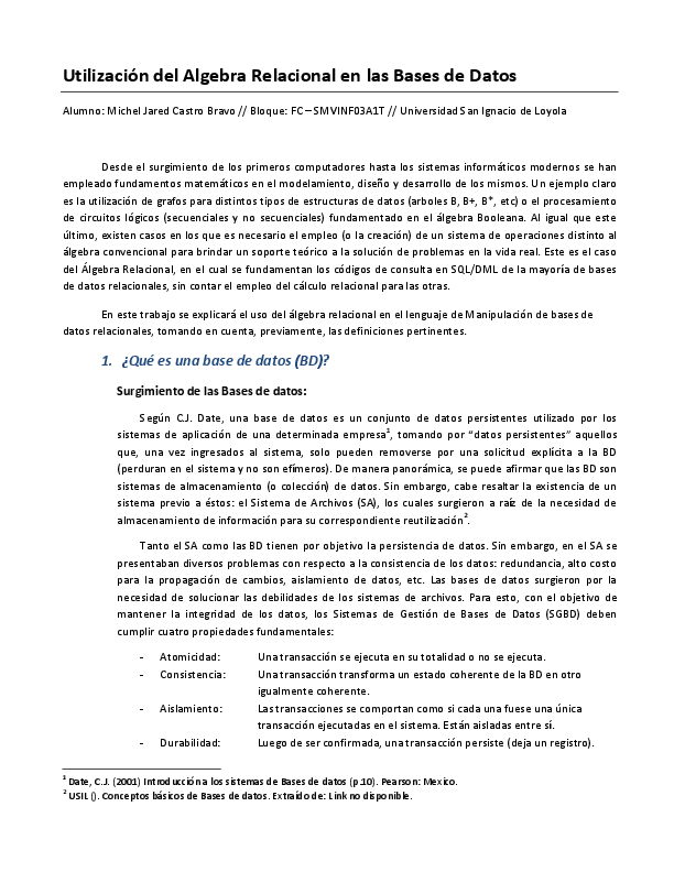 (PDF) Utilización del Algebra Relacional en las Bases de Datos