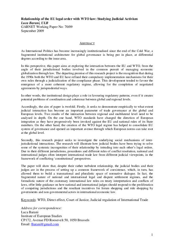 (PDF) Relationship of the EU legal order with WTO law: Studying ...