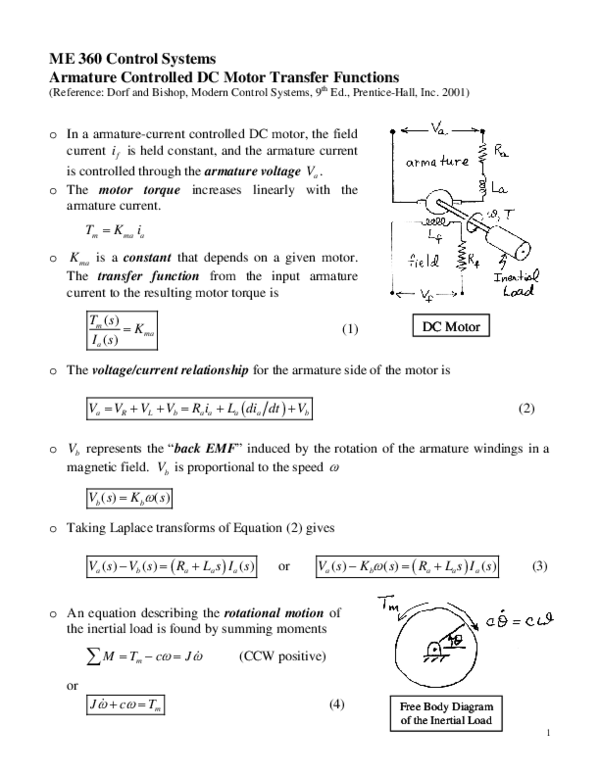 (PDF) Armature DCMotor Transfer Function