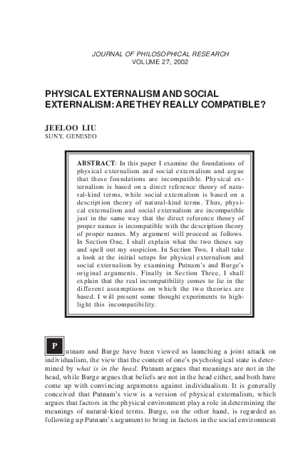 (PDF) Physical Externalism and Social Externalism: Are They Really ...