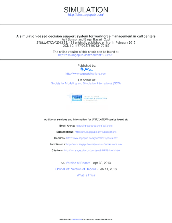 (PDF) A simulation-based decision support system for workforce management in call centers