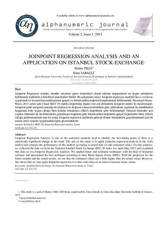 (PDF) JOINPOINT REGRESSION ANALYSIS AND AN APPLICATION ON ISTANBUL ...