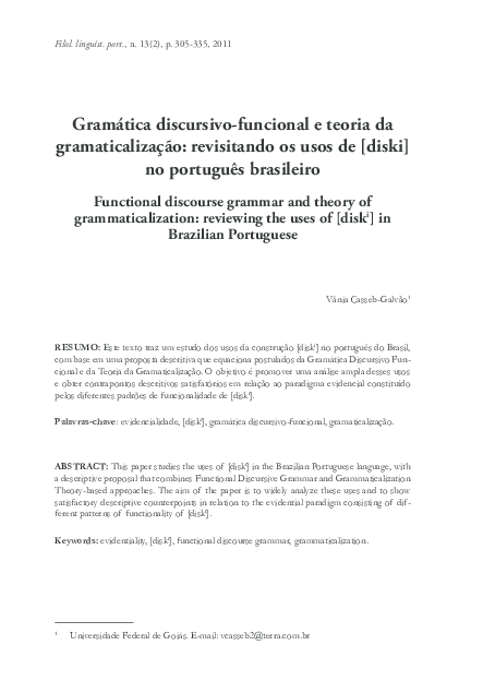 (PDF) Functional discourse grammar and theory of grammaticalization: reviewing the uses of ...