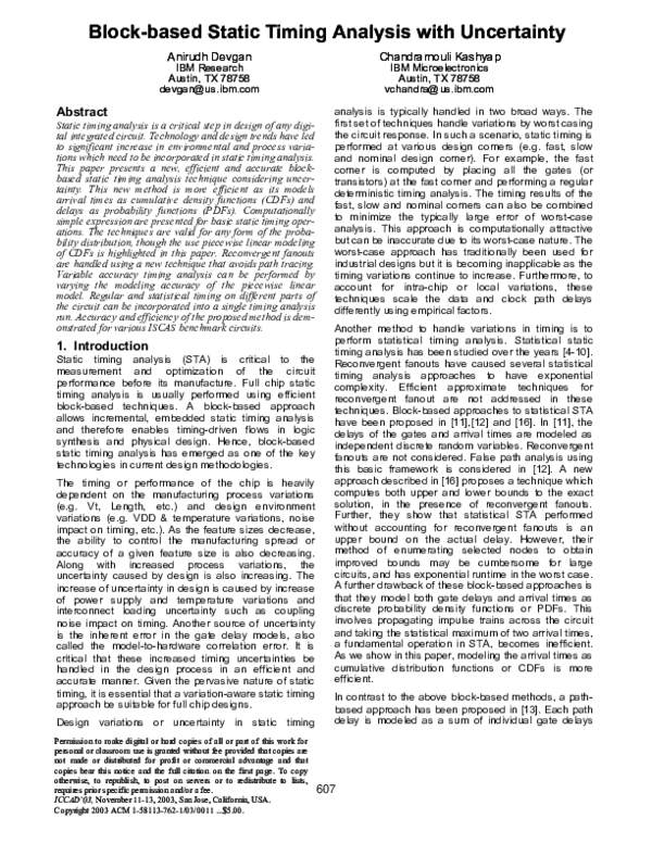 (PDF) Block-Based Static Timing Analysis with Uncertainty