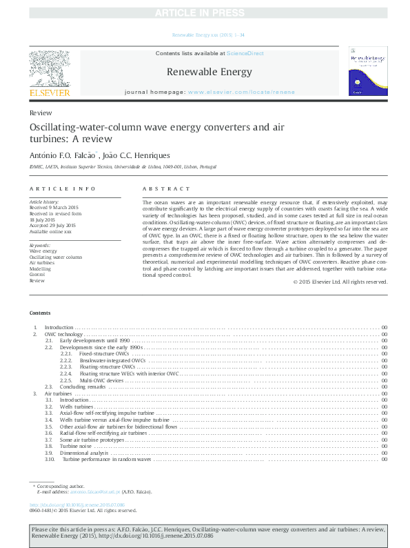 Pdf Oscillating Water Column Wave Energy Converters And Air Turbines