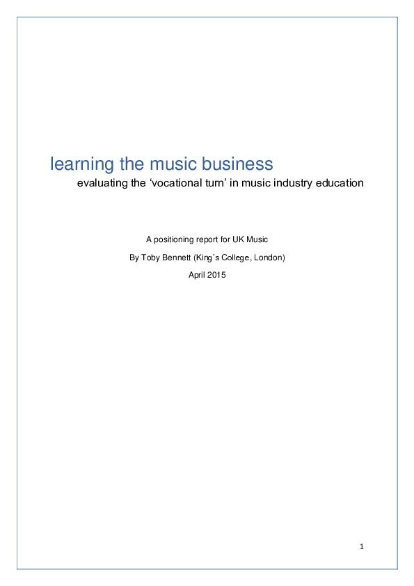 (PDF) Learning the Music Business: Evaluating the 'vocational turn' in ...