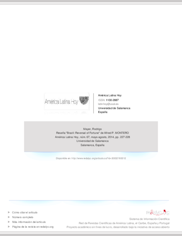 (PDF) Reseña "Brazil: Reversal of Fortune" de Alfred P. MONTERO