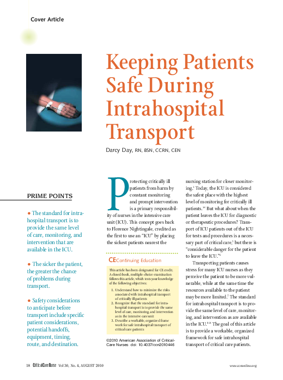 (PDF) Cover Article Keeping Patients Safe During Intrahospital Transport