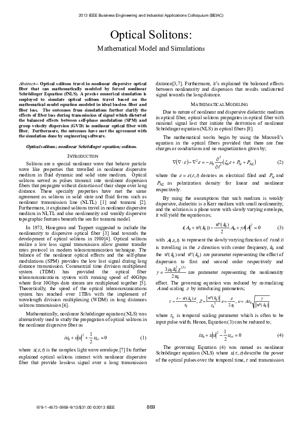 (PDF) Optical solitons: Mathematical model and simulations