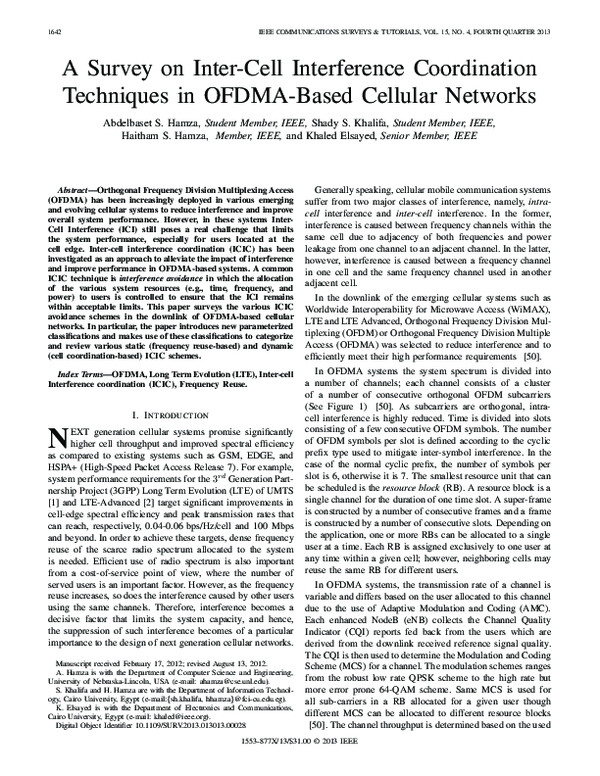 Pdf A Survey On Inter Cell Interference Coordination Techniques In Ofdma Based Cellular Networks