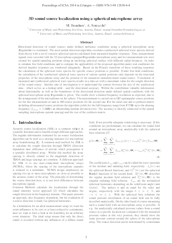 Pdf 3d Sound Source Localization Using A Spherical Microphone Array