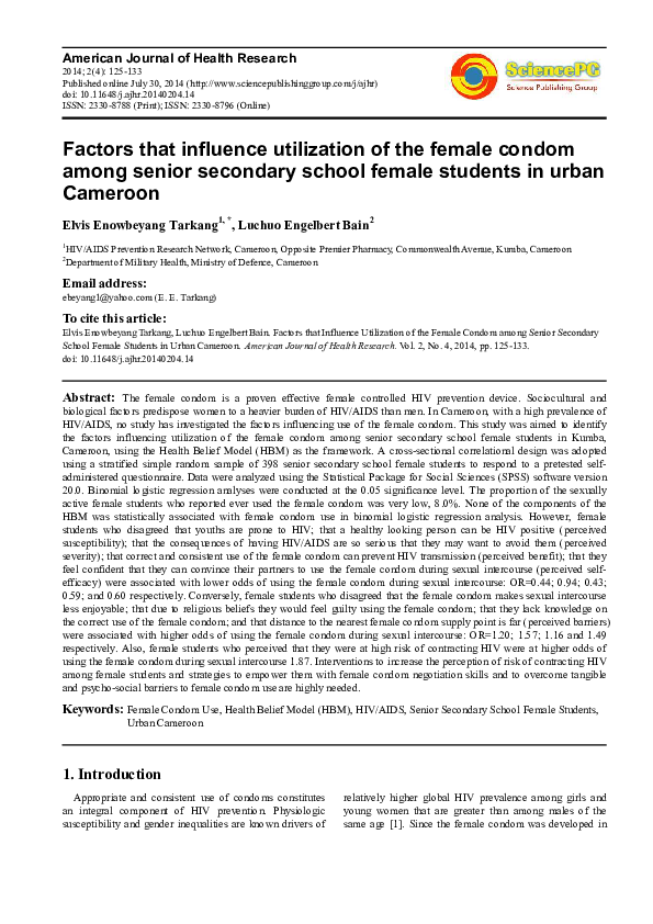(PDF) Factors that influence utilization of the female condom among senior secondary school ...