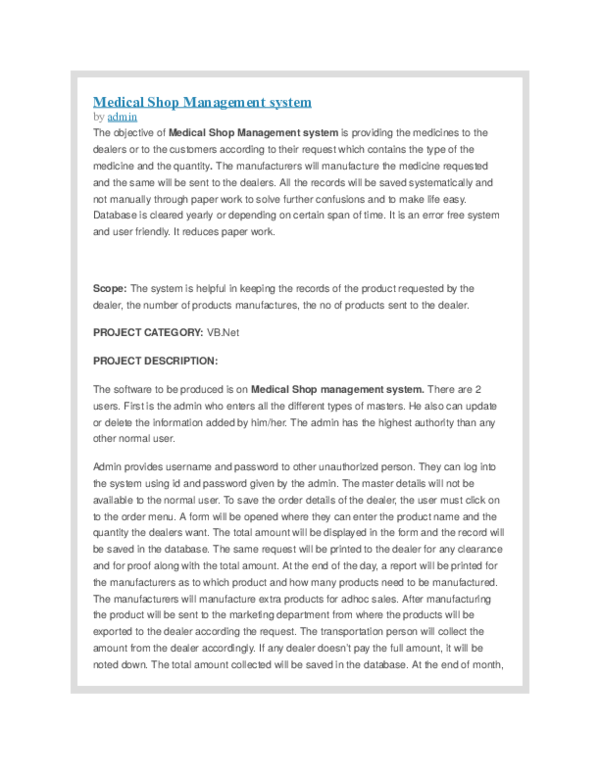 (DOC) Medical Shop Management