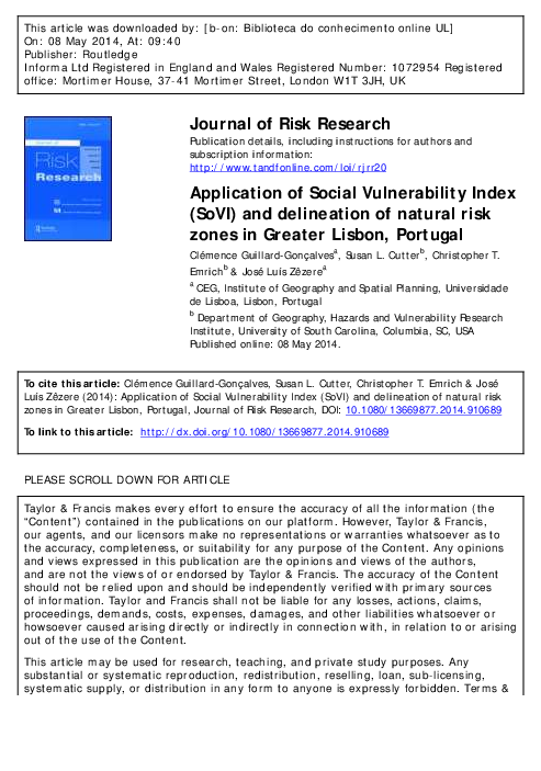 Pdf Application Of Social Vulnerability Index Sovi And Delineation