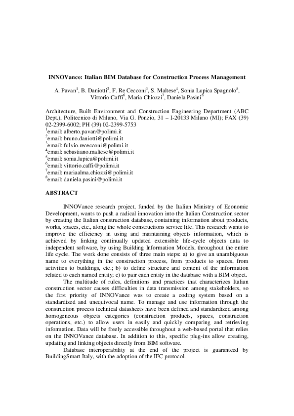 (PDF) INNOVance: Italian BIM Database for Construction Process Management