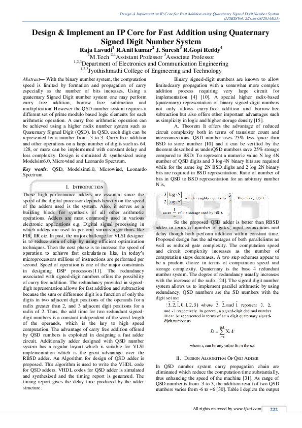 Pdf Design And Implement An Ip Core For Fast Addition Using Quaternary