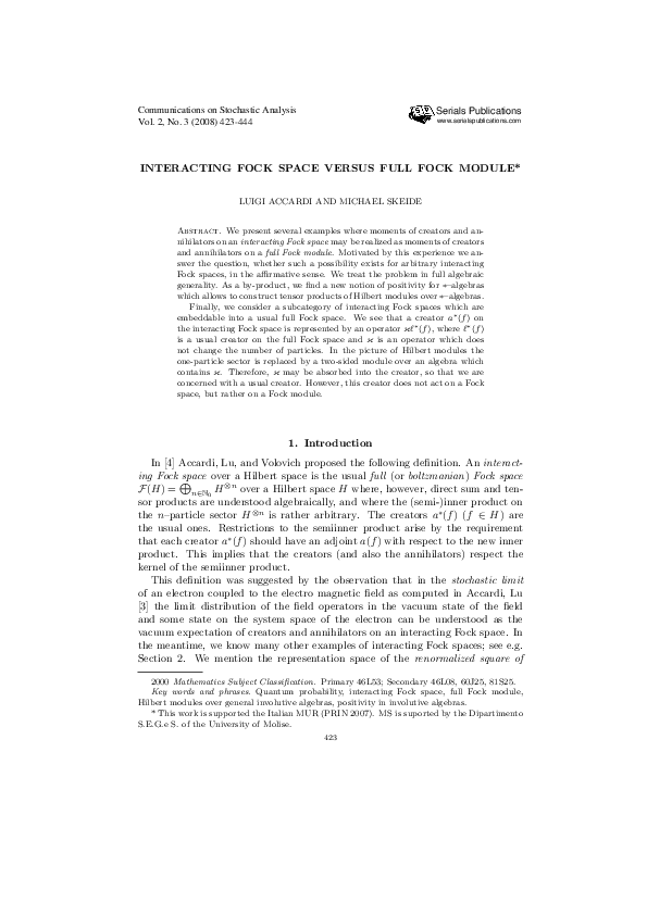(PDF) Interacting Fock space versus full Fock module