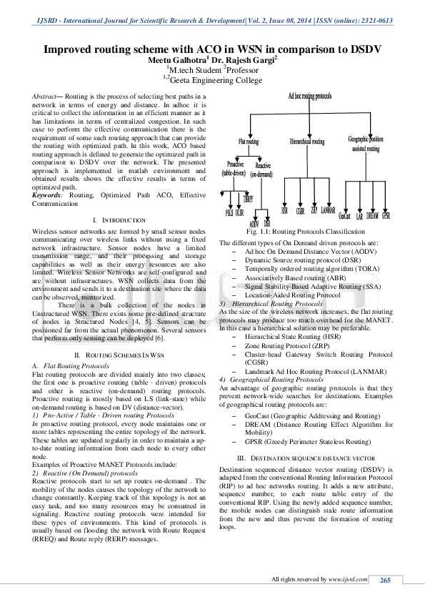(PDF) Improved routing scheme with ACO in WSN in comparison to DSDV