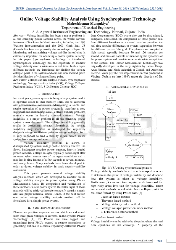 (PDF) Online Voltage Stability Analysis using Synchrophasor Technology