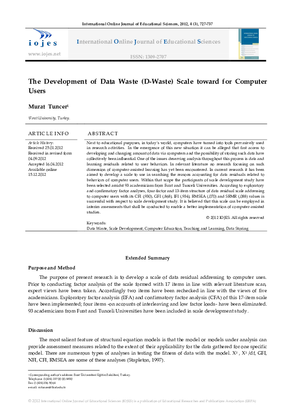 (PDF) The Development of Data Waste (D-Waste) Scale toward for Computer ...