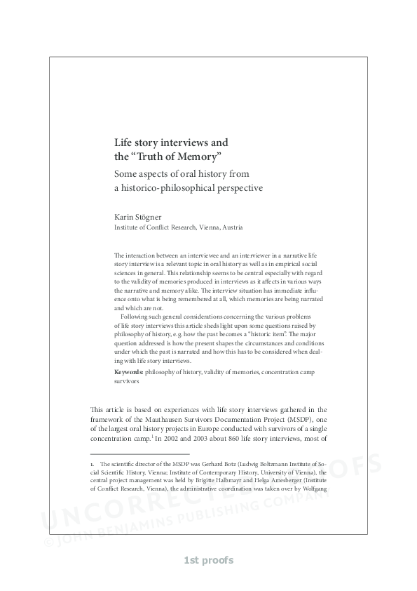 (PDF) Life story interviews and the "Truth of Memory"
