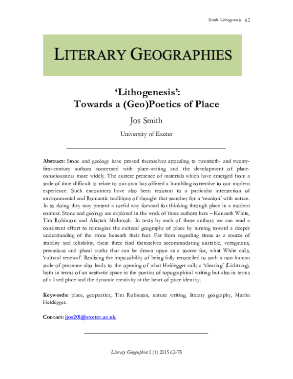 (PDF) Lithogenesis: Towards a (Geo)Poetics of Place