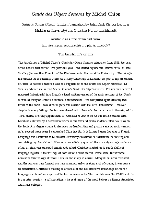 (PDF) Guide to Sound Objects. Pierre Schaeffer and Musical Research ...