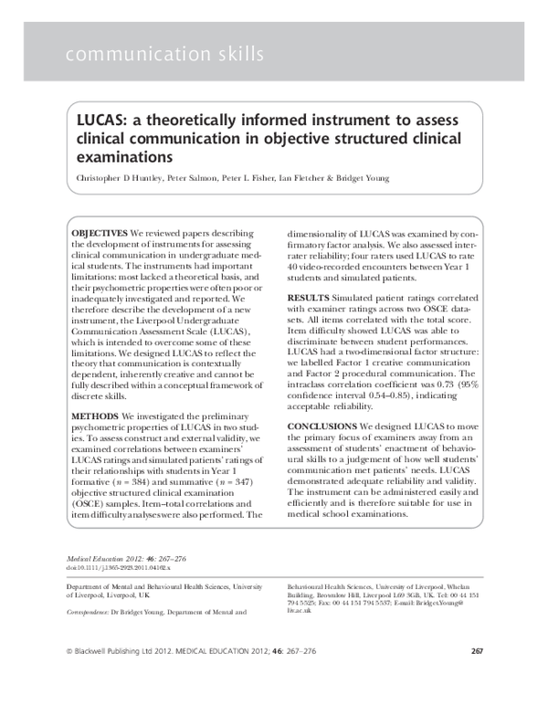 (PDF) LUCAS: a theoretically informed instrument to assess clinical ...