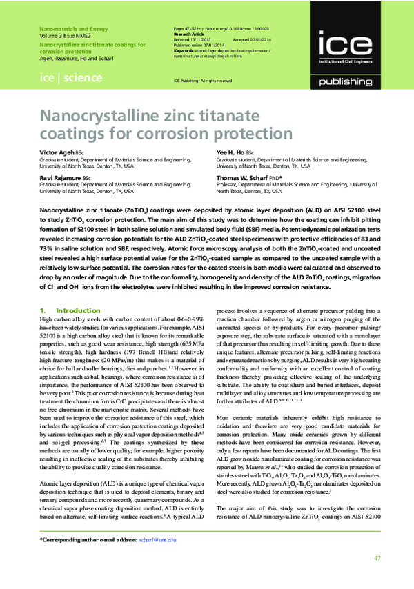 (PDF) Nanocrystalline zinc titanate coatings for corrosion protection