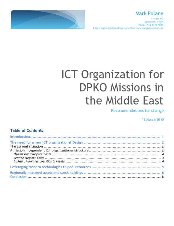 (PDF) ICT Organization for DPKO Missions in the Middle East