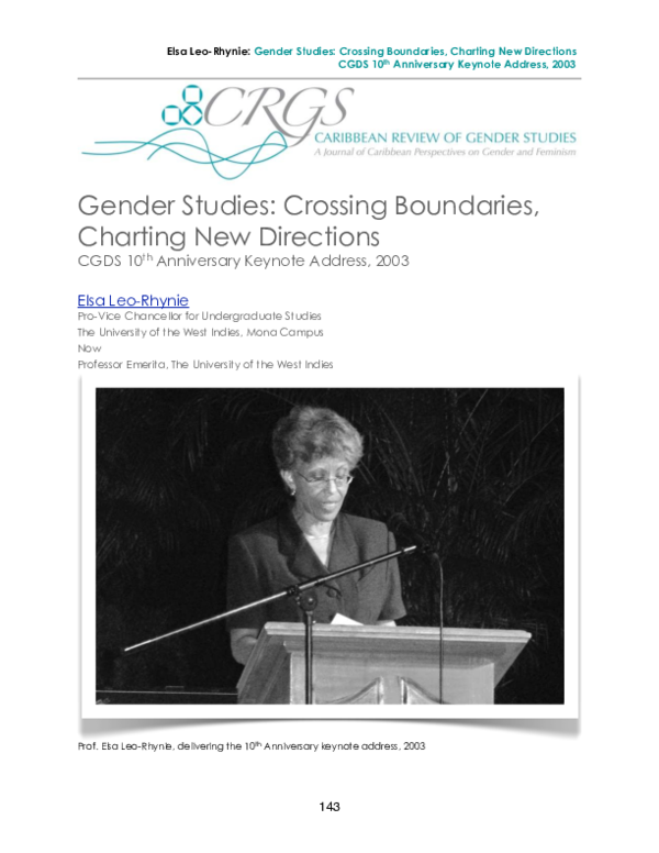 Gender Studies: Crossing Boundaries, Charting New Directions