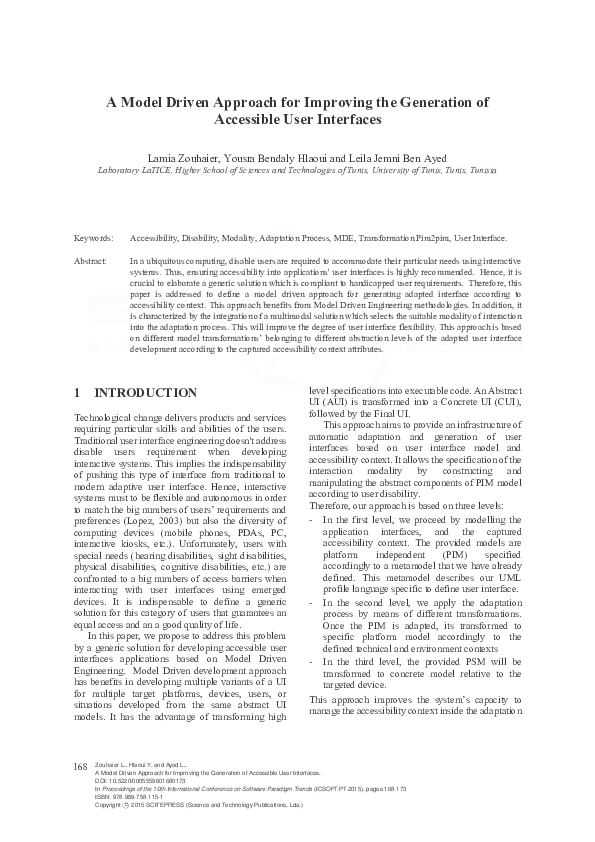 (PDF) A Model Driven Approach for Improving the Generation of Accessible User Interfaces