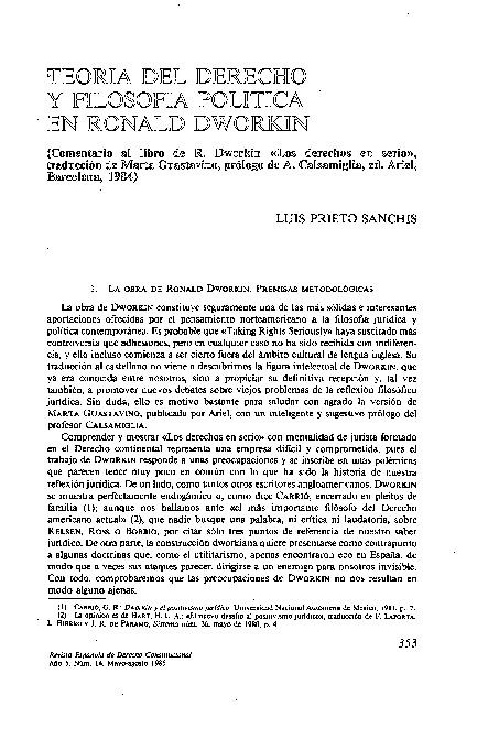 (PDF) Teoría del Derecho y filosofía política en Ronald Dworkin ...