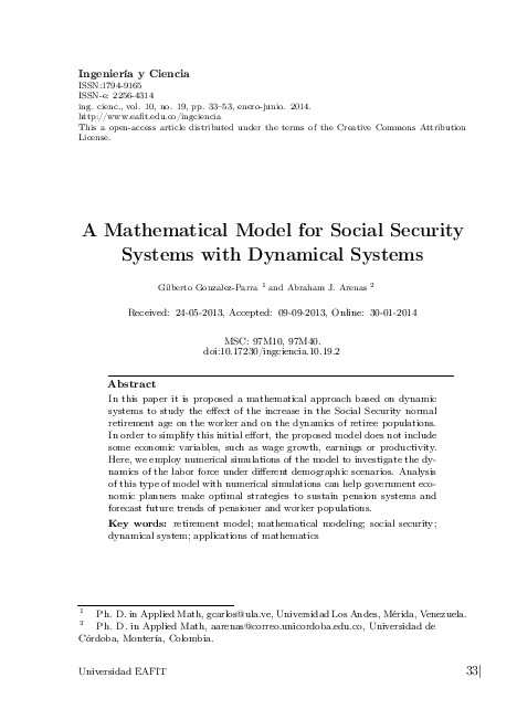(PDF) A mathematical model for social security systems with dynamical ...